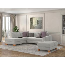 Sit & More sit&more Ecksofa &raquo;Dundee L-Form&laquo; mit Federkern und Massivholzf&uuml;&szlig;en, wahlweise mit Kopfteilverstellung silber B/H/T: 263cm x 86cm x 219cm, Struktur, 