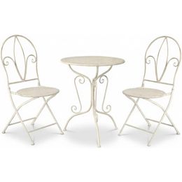 AMBIENTE HAUS Essgruppe &raquo;Tisch & 2 St&uuml;hle Bistro-Set in Antikweis&laquo; Set, 3 tlg. wei&szlig; Eisen B/H/T: 60cm x 74cm x 60cm
