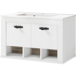 Home Affaire Waschtisch &raquo;Florenz, Waschbeckenunterschrank inkl. Waschbecken, Metallgriffe&laquo; in Pinie Wei&szlig;, h&auml;ngend, Breite 82 cm, inkl. 