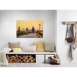 A.S. Cr&eacute;ation Leinwandbild &raquo;Charles Bridge&laquo; Gem&auml;lde Kunst 1 Stk. tlg. Br&uuml;cke Gro&szlig;stadt Keilrahmen Bild Prag Leinwand-Bild Wohnzimmer modern gelb Holz, Stahl B/H/T: 
