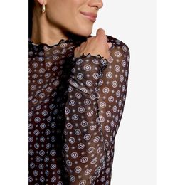 Zero Damen Langarmshirt mit Muster und gekr&auml;uselten Abschl&uuml;ssen / transparent 44