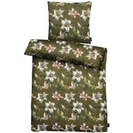 Apelt Bettw&auml;sche &raquo;Lilia&laquo; 2 Stk. mit Lilien gr&uuml;n Satin (Bio-Baumwolle), Obermaterial: 100% Baumwolle B/L: 135cm x 200cm, 1 Stk., 1 Stk., Satin (Bio-