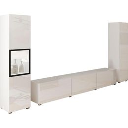 Home Affaire Wohnwand &raquo;BERLIN III, Vitrine T&uuml;rschlag links/rechts wechselbar&laquo; Komplett-Set, 3 Stk. tlg. wei&szlig; ABS-Kunststoff, Glas, Hartfaserplatte B/H