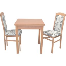 HOFMANN LIVING AND MORE Essgruppe &raquo;Berta&laquo; Spar-Set, 1 Tisch, 2 St&uuml;hle, 3 Stk. tlg. beige Massivholz B/H/T: 45cm x 95cm x 48cm, Stoff, Ansteckplatten, 