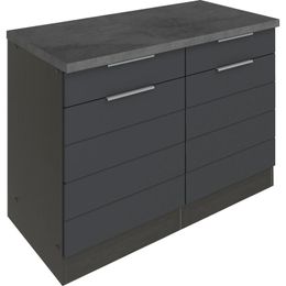 KOCHSTATION Unterschrank &raquo;KS-Luhe&laquo; 120 cm breit, f&uuml;r viel Stauraum, MDF-Fronten mit waagerechter Lisene grau MDF graphit, B/H/T: 120cm x 86cm x 60cm, 