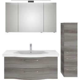 Badm&ouml;bel-Set &raquo;6005 Sprint 3-teilig, Keramik-Waschtisch mit LED-Spiegelschrank&laquo; 4 Stk. tlg. grau Holzwerkstoff B/H/T: 152cmcm x 200cmcm x 51,5cmcm