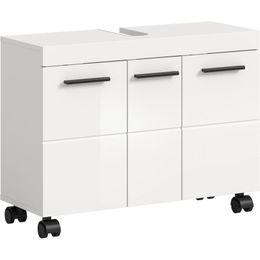 Welltime Waschbeckenunterschrank &raquo;AVON, Breite 80 cm, 3 T&uuml;ren, 3 Einlegb&ouml;den, 6 F&auml;cher&laquo; mit Siphonausschnitt 22x8 cm, R&uuml;ckwand mit Ausschitt, Badm&ouml;bel