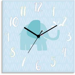 Artland Wanduhr &raquo;Elefant auf blau&laquo; wahlweise mit Quarz- oder Funkuhrwerk, lautlos ohne Tickger&auml;usche blau B/H/T: 30cm x 30cm x 0,3cm, Funkuhr