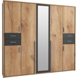 wimex Dreht&uuml;renschrank &raquo;Vegas&laquo; inklusive Passepartout-Rahmen, mit Spiegelt&uuml;ren und Schubladen grau Holzwerkstoff B/H/T: 228cm x 210cm x 58cm, Schubladen: 4 