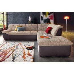 DOMO collection Ecksofa &raquo;Splash, aktuelle Sitz- und R&uuml;ckensteppung, Materialmix, L-Form&laquo; wahlweise mit Bettfunktion braun Kunstleder SOFTLUX / 