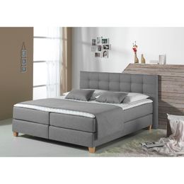 Home Affaire Boxspringbett &raquo;Moulay&laquo; inkl. Topper, in &Uuml;berl&auml;nge 220 cm, 3 H&auml;rtegrade, auch in H4 beige Samtstoff, Liegefl&auml;che B/L: 140cm x 220cm 