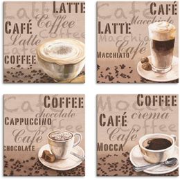 Artland Leinwandbild &raquo;Milchkaffee Latte MacchiatoChocolate&laquo; Getr&auml;nke 4 Stk. tlg. 4er Set, verschiedene Gr&ouml;&szlig;en beige Leinwand, MDF B/H/T: 40cm x 40cm, 