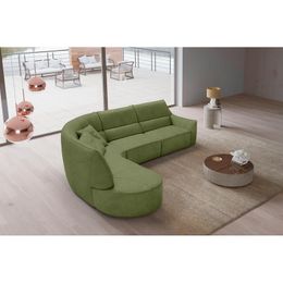 Egoitaliano Ecksofa &raquo;Puffy, extravagant & edel, Retro Designsofa, hoher Sitzkomfort, L-Form&laquo; mit Ottomane, wahlweise mit und ohne elektrischer Relaxfunktion gr&uuml;n 