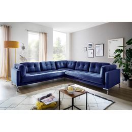Trends by HG Wohnlandschaft &raquo;Landau U-Form&laquo; in Cord-Stoff mit Metallfu&szlig; blau B/H/T: 265cm x 75cm x 264cm, Microvelours, gleichschenklig