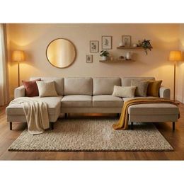 Home Affaire Wohnlandschaft &raquo;Booster II, whlw. mit Schlaffunktion & Bettkasten, Fu&szlig; schwarz&laquo; Sofa in U-Form, Breite 305 cm, in Cord oder Struktur LEO 
