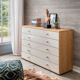 Wiemann Schubkastenkommode &raquo;Kiruna&laquo; vormontiert braun Floatglas, Holz teilmassiv B/H/T: 141cm x 86cm x 43cm, Eiche
