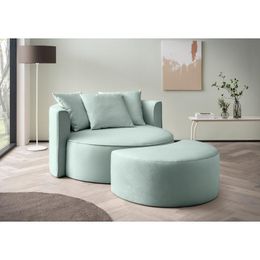 LeGer Home by Lena Gercke XXL-Sessel &raquo;ISALIE Samtoptik, Rundsessel m. Hocker, Lesesessel,Loveseat,Big-Sessel&laquo; Set, trendige Bezugsstoffe, 3 Zierkissen