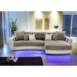 Jockenh&ouml;fer Ecksofa &raquo;Laredo L-Form, B: 322 cm, Heimkino f&uuml;r die ganze Familie&laquo; mit RGB-LED-Beleuchtung, Soundsystem & Zierkissen beige Kunstleder Softlux / Luxus-