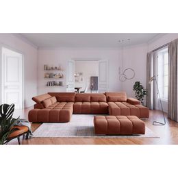 COTTA Wohnlandschaft &raquo;Orion U-Form, B: 409 cm&laquo; mit Kopfteilverstellung & 6 Nierenkissen braun 100% Polyester B/H/T: 409cm x 73cm x 225cm, Cord, 