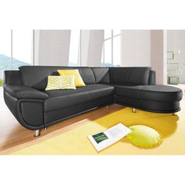 Trendmanufaktur Ecksofa &raquo;Rondo, zeitlos und elegant, bequem, L-Form&laquo; wahlweise mit Federkern, wahlweise mit Bettfunktion schwarz Softlux -Kunstleder;