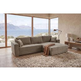 Jockenh&ouml;fer Ecksofa &raquo;Bologna, L-Form, Breite: 298 cm, Cord-Bezug, beidseitig montierbar&laquo; mit Schlaffunktion, Bettkasten & Zierkissen, XXL-Ottomane beige Korpus: 