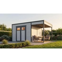 Weka Gartenhaus &raquo;Batu 3 mit Anbau 150 cm&laquo; grau Massivholz ohne Fu&szlig;boden, ohne Dacheindeckung