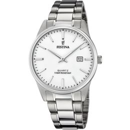 Festina Herren Quarzuhr Armbanduhr, Herrenuhr, Damenuhr, Edelstahlarmband, Datum silber Einheitsgr&ouml;&szlig;e