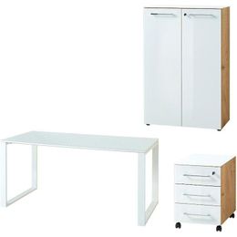 Germania B&uuml;rom&ouml;bel-Set &raquo;GW-Monteria&laquo; Set, 3 Stk. tlg. wei&szlig; Holzwerkstoff, Metall Holzwerkstoff Metall