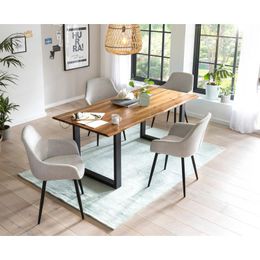 Salesfever Essgruppe &raquo;- stilvolles Design&laquo; Set, 5 Stk. tlg. 5-teiliges Set mit authentischer Baumkanten-Tischplatte grau Massivholz, Metall, Polyester