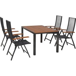 Merxx Garten-Essgruppe &raquo;Thasos&laquo; Set, 5 tlg. inkl. 4 Klappsessel, 1 Tisch braun Aluminium B/H/T: 59,7cm x 114cm x 64,5cm