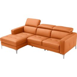 Egoitaliano Ecksofa &raquo;Matt, erstklassiger Sitzkomfort, aufwendige Detailverarbeitung, L-Form&laquo; mit verstellbaren Kopfteilen zum Relaxen orange Leder &raquo;BULL&laquo; (echtes 