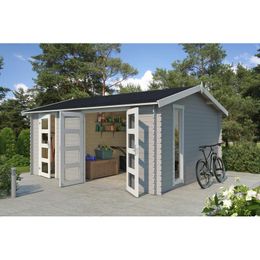 Lasita Maja Gartenhaus &raquo;Carroz 2&laquo; Blockbohlenhaus 28mm, 2-Raum grau Massivholz ohne Fu&szlig;boden, ohne Dacheindeckung