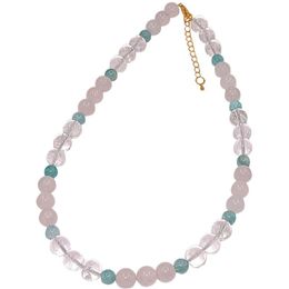 Firetti Damen Collier &raquo;Schmuck Geschenk Messing Halsschmuck Halskette Edelstein&laquo; Made in Germany - mit Bergkristall, Amazonit, Rosenquarz gold Messing
