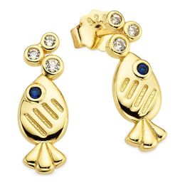 Firetti Damen Paar Ohrstecker &raquo;Fisch-Optik Silber gelbgoldfarben vergoldet&laquo; mit Zirkonia (synth.) Fische, Silber 925 (Sterlingsilber)