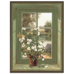 Artland Wandbild &raquo;Wildrosen am Fenster&laquo; Arrangements 1 Stk. tlg. als Alubild, Leinwandbild, Poster in verschied. Gr&ouml;&szlig;en gr&uuml;n B/H/T: 30cm x 40cm, Alu-Dibond-