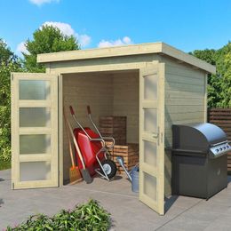 Lasita Maja Gartenhaus &raquo;Zambezi 1&laquo; Blochbohlenhaus 28mm beige Massivholz ohne Fu&szlig;boden, ohne Dacheindeckung