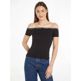 Calvin Klein Jeans Damen T-Shirt &raquo;LOGO ELASTIC BARDOT TOP&laquo; mit Logoschriftzug schwarz XXS