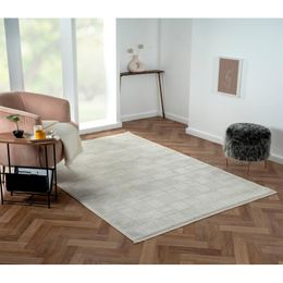MyFlair Teppich &raquo;My House, LAGERR&Auml;UMUNG!&laquo; rechteckig 10 mm H&ouml;he Kurzflor, Retro-Style, besonders weich durch Microfaser, mit Fransen beige Polyester B : 160cm