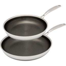 HENSSLERS Pfannen-Set Edelstahl Set, 1x Bratpfanne &Oslash; 24 cm, 1x Bratpfanne &Oslash; 28 cm, 2 Stk. tlg. 3-Schicht Material, Wabenstruktur und 
