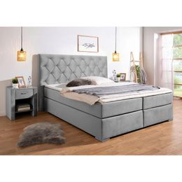 Home Affaire Boxspringbett &raquo;Chalon, in verschiedenen Breiten&laquo; inkl. Topper, wahlweise in H2, H3 oder H4 erh&auml;ltlich grau Samtvelours, Liegefl&auml;che B/L: 