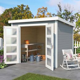 Lasita Maja Gartenhaus &raquo;Zambezi 5&laquo; Blockbohlenhaus 28mm grau Massivholz ohne Fu&szlig;boden, ohne Dacheindeckung