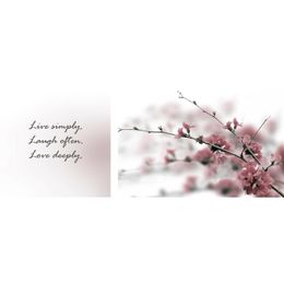 queence Leinwandbild &raquo;Live, Laugh & Love&laquo; Blumen Blumenbilder Kunst Modern Schriftzug Schriftz&uuml;ge Spa Spa Bilder Spr&uuml;che Spr&uuml;che & Texte Set, Premium-