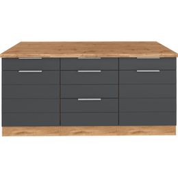 KOCHSTATION Unterschrank &raquo;KS-Luhe&laquo; 180 cm breit, f&uuml;r viel Stauraum, MDF-Fronten mit waagerechter Lisene grau MDF wotaneiche, B/H/T: 180cm x 86cm x 