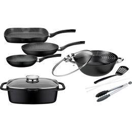 GSW Topf-Set &raquo;Gourmet Granit&laquo; Set, 3 Pfannen, 1 Br&auml;ter, 1 Multi-Wok, 1 Kochzange, 1 Pfannenwender, 7 Stk. tlg. Aluminiumguss schwarz Einheitsgr&ouml;&szlig;e