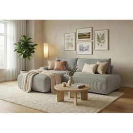 Trendmanufaktur Ecksofa &raquo;Fordon II, Schlafsofa mit Bettkasten, Couch in L-Form, Breite 250 cm&laquo; in Cordstoff HYPER, betongrau, Armlehne links blau 92% 
