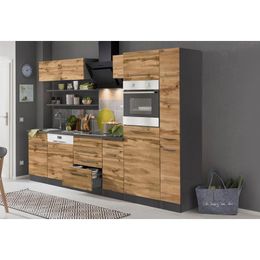 KOCHSTATION K&uuml;chenzeile &raquo;KS-Tulsa&laquo; ohne E-Ger&auml;te, Breite 270 cm, schwarze Metallgriffe, MDF Fronten braun B/H/T: 270cm x 60cm