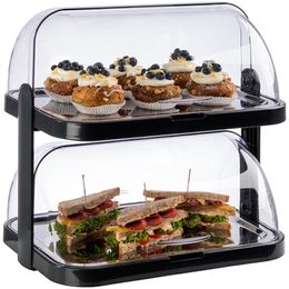 APS Buffet-Vitrine &raquo;Doppeldecker&laquo; 2-stufig, inkl. 4 K&uuml;hlakkus schwarz Edelstahl, Kunststoff B/H/L: 32cm x 44cm x 44cm