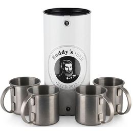 Becher &raquo;Buddy ́s Bar&laquo; Moscow Mule Becher, 450 ml, hochwertiger Edelstahl, Edelstahl Antik silber Edelstahl &Oslash; 9cm x 9cm, 450ml, 4 Stk.