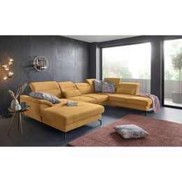Sit & More sit&more Wohnlandschaft &raquo;Percy U-Form&laquo; 15 cm Fu&szlig;h&ouml;he, Sitztiefenverstellung, wahlweise in 2 Fu&szlig;farben gelb B/H/T: 343cm x 235cm, Luxus-Microfaser 