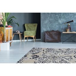 Kayoom Teppich &raquo;River 120&laquo; rechteckig 10 mm H&ouml;he Jacquard, Retro- und Vintage-Design, Baumwollr&uuml;cken schwarz Baumwolle B : 80cm 1 Stk., 10mm, L: 150cm